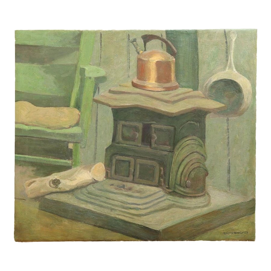 Early 20th Century Ralph Holmes "the Old Stove" Oil on Canvas | Chairish