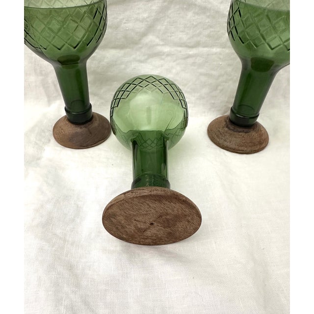 Vintage Set Of 3 Green Wine Glasses Chairish