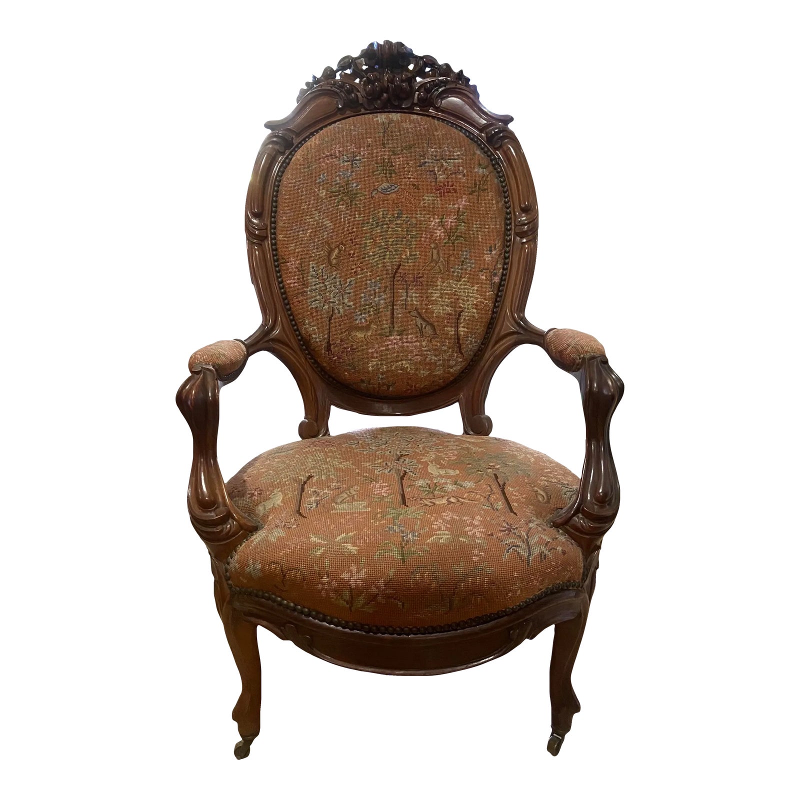 19th C. Victorian Belter Style Needlepoint Chair | Chairish