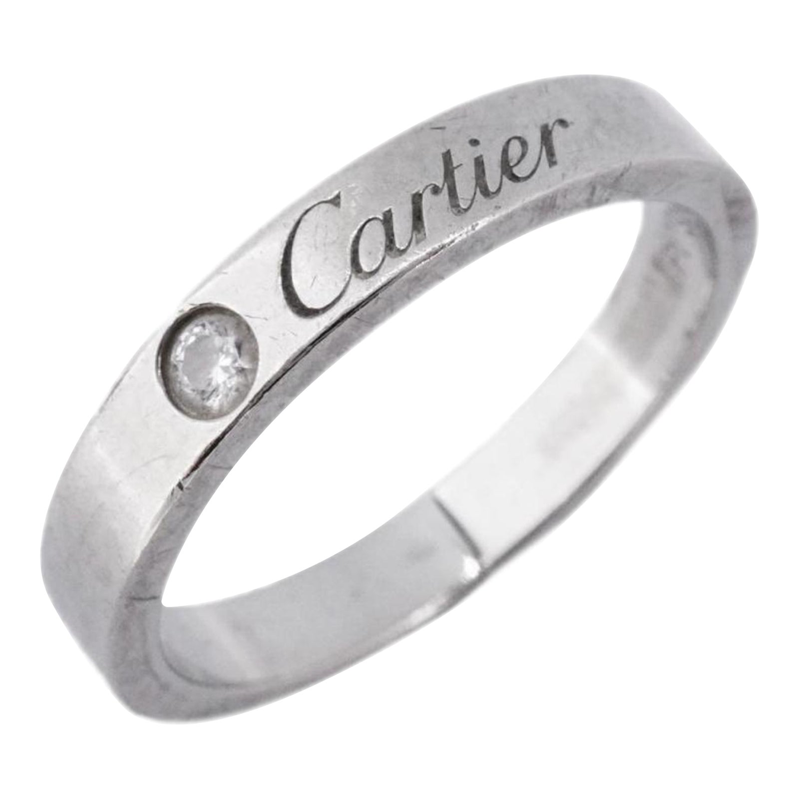 Cartier Ring Engraved/1Pd Diamond Pt950 Platinum Ladies Size 11 | Chairish