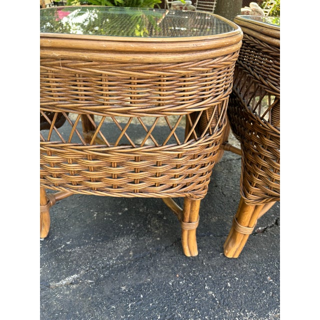 1960s Boho Chic French Vintage Wicker and Rattan Scallop Edge Side ...