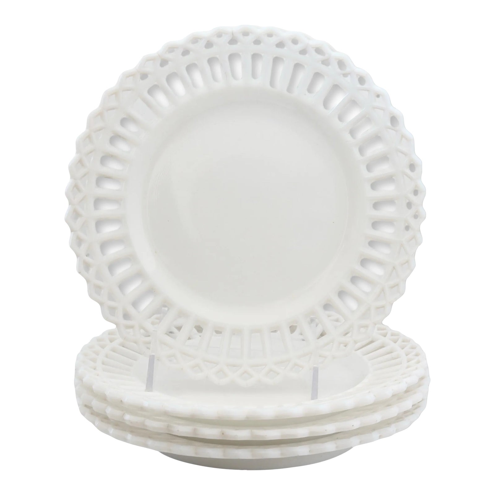 Vintage Lattice Edge Milk Glass Salad Plates, S/4 | Chairish