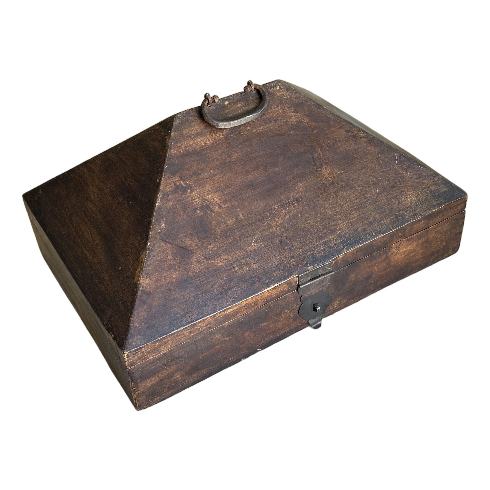 Antique Indian Dowry Chest With Slanted Lid – Hand-Carved Wood Storage ...