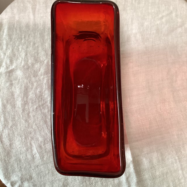 Late 20th Century Vintage Blenko Ruby Red Glass Rectangular Textured ...
