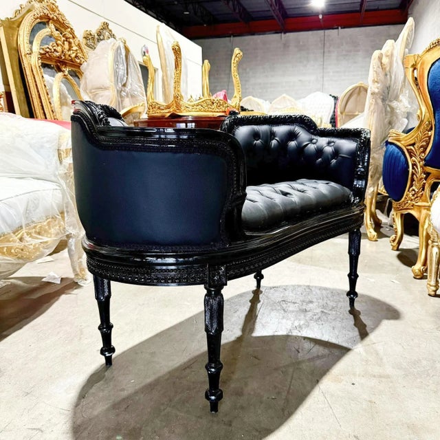 Black Leather Small Bench Settee French Style Chairish
