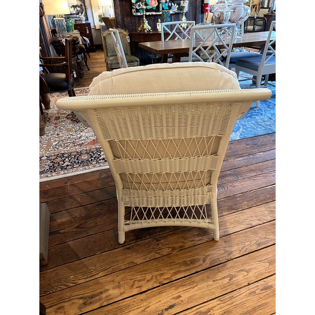 White Wicker Club Chair With Custom Upholstered Cushions | Chairish