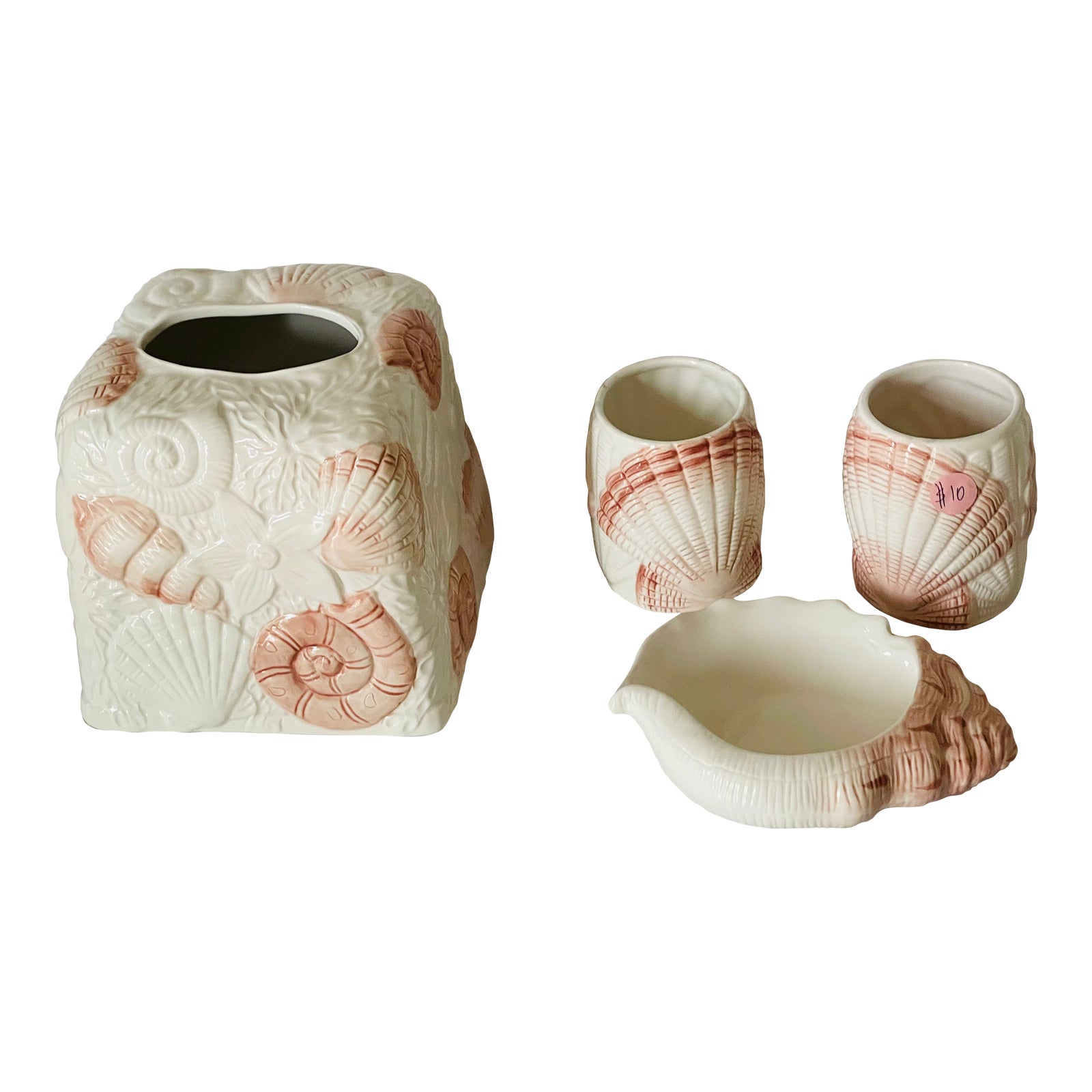 Vintage Coastal Ceramic Sea Shells Vanity Set - 4 Piece Set | Chairish