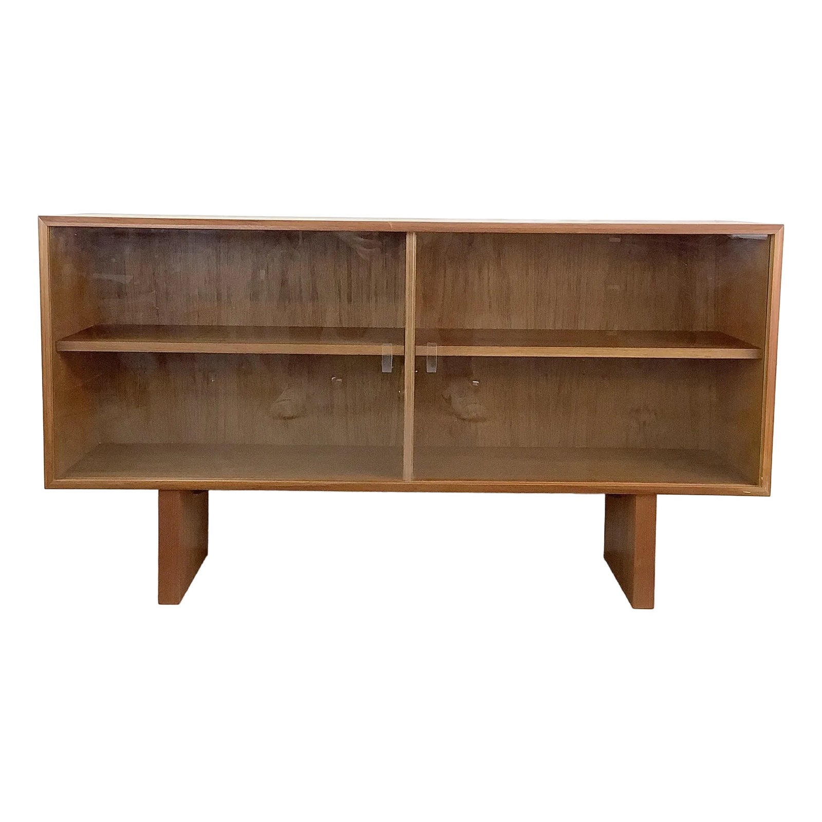 Scandinavian Glass Door Teak Bookcase Topper | Chairish