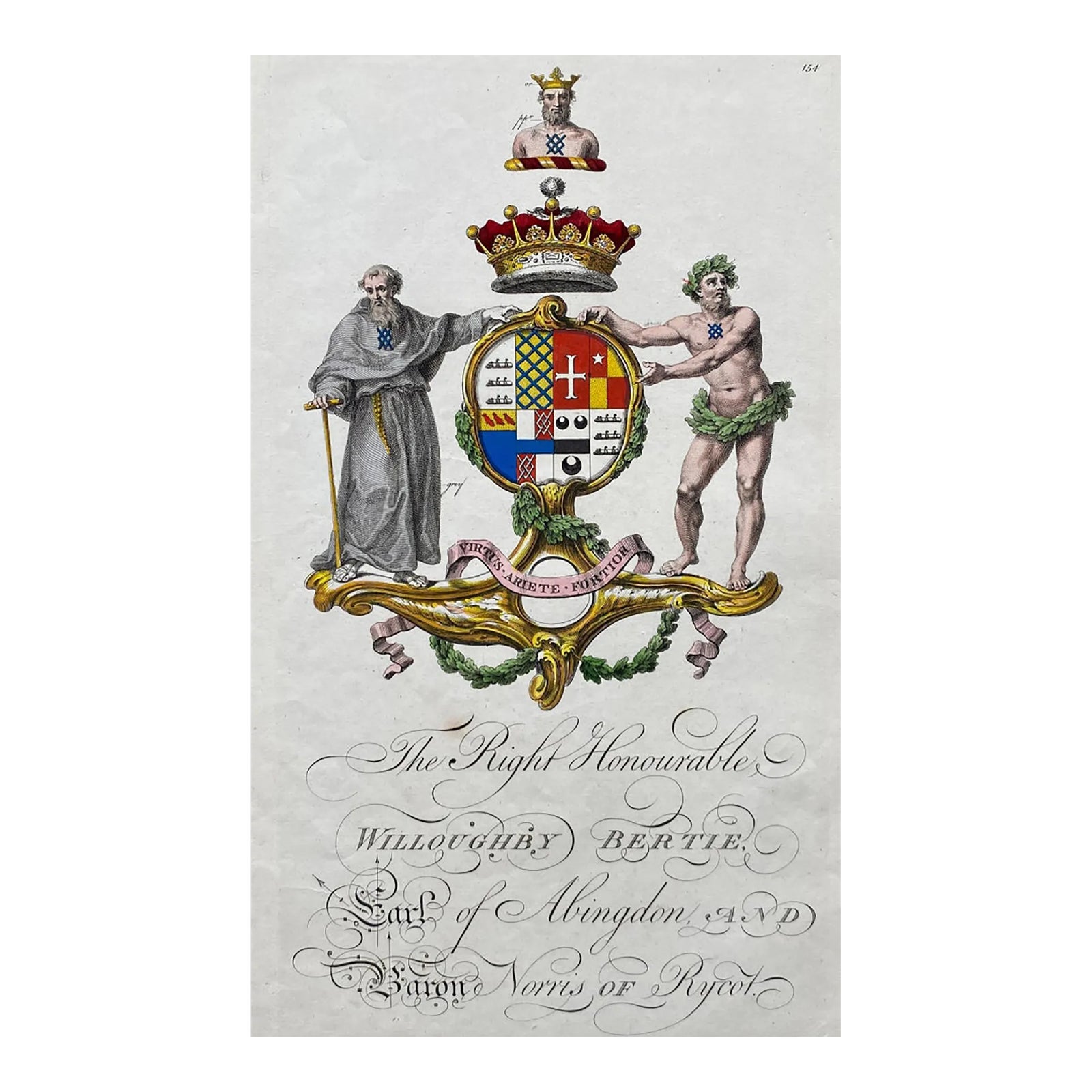 1764 British Hand Colored Armorial Coat of Arms Engraving | Chairish