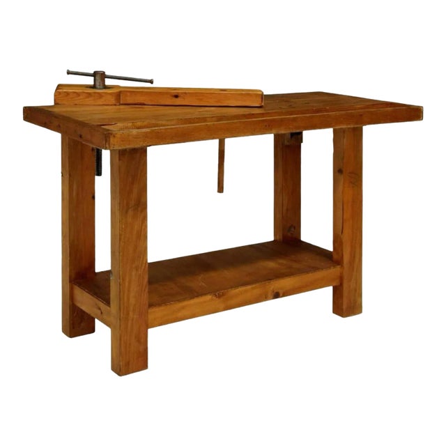 Vintage Carpentry Woodworking Pine Workbench Table | Chairish