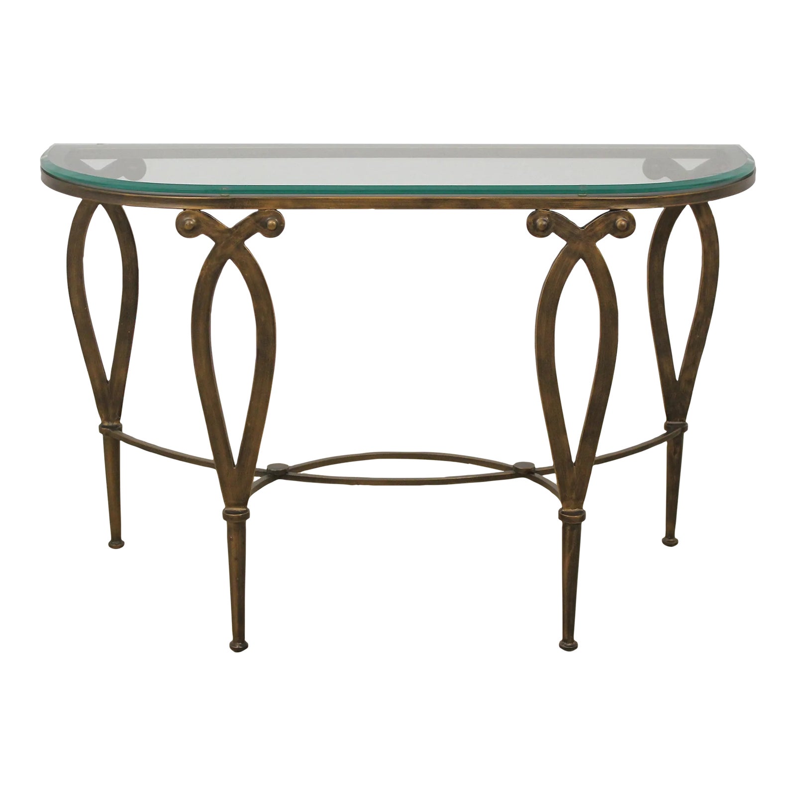 Modernist Design Beveled Glass & Metal Console Table | Chairish