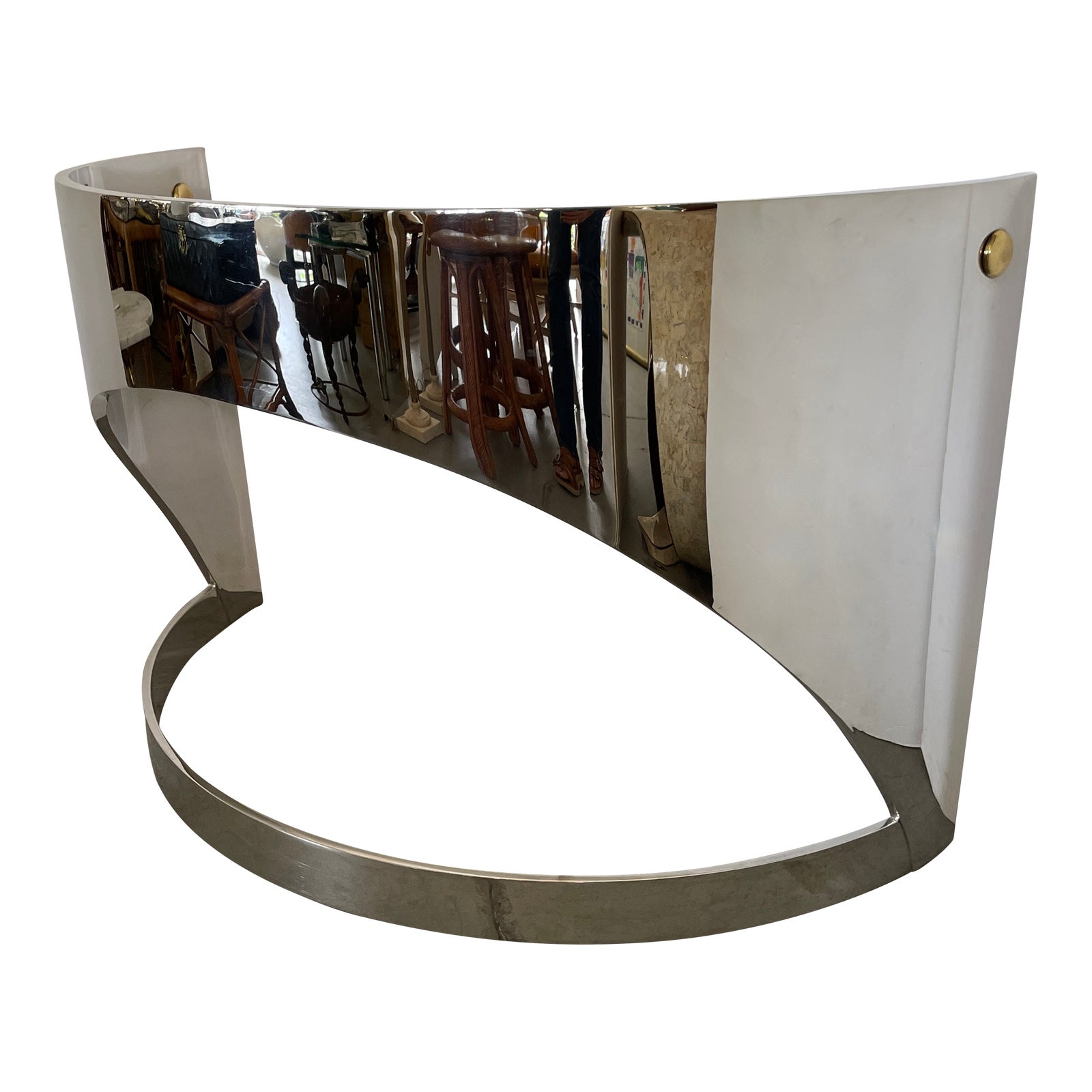 Polished Steel Demilune Desk Base With Brass Accents From 80's | Chairish