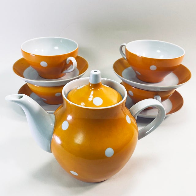 Vintage 1950s Soviet Mid-Century Modern Dulevo Orange Polka Dot Tea ...