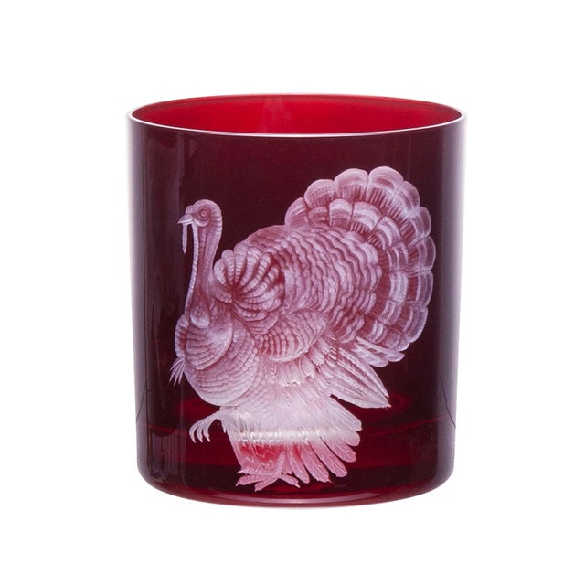 Farm Turkey Double Old Fashioned Glasses Red - Set of 6 | Chairish