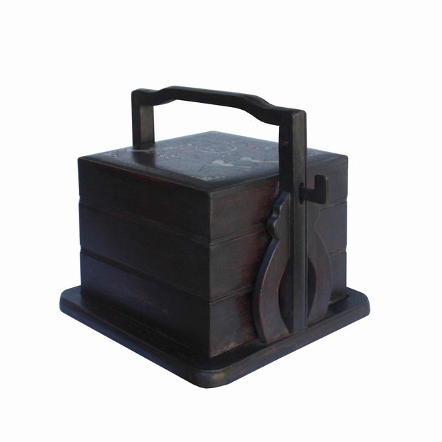 Traditional Chinese Square Multi Tray Wood Basket Box | Chairish