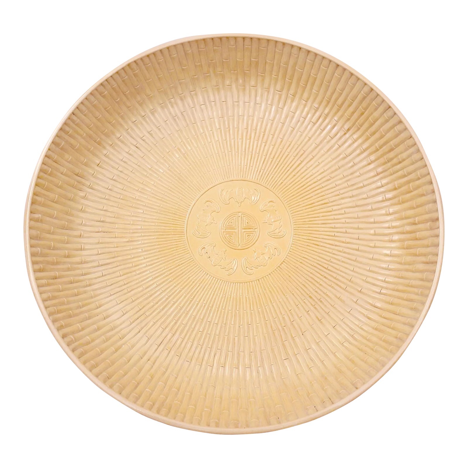 Chinese Porcelain Wu Fu Peng Shou Bamboo Charger | Chairish