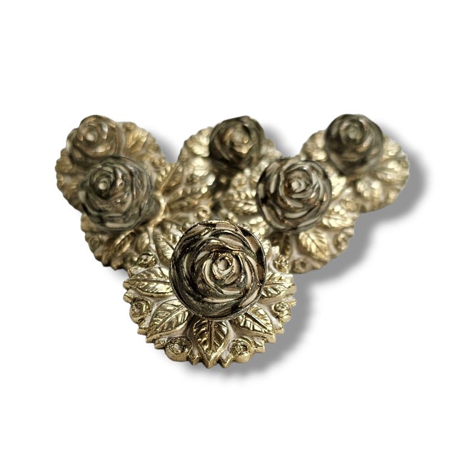 Rose Metal Cabinet Drawer Pulls Set of 6 | Chairish
