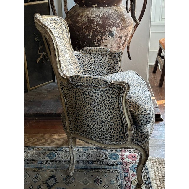 French Giltwood Arm Chair in Beige and Black Leopard Upholstery | Chairish