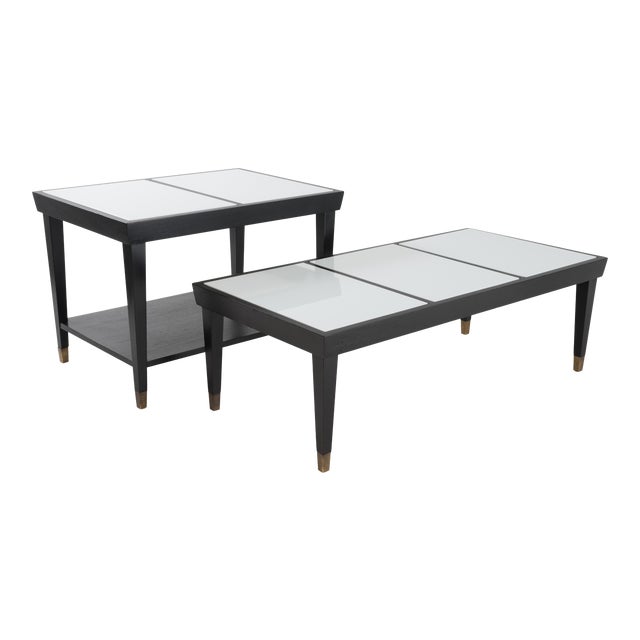 Mid Century Modern White Vitrolite Glass Panel Top Side and Coffee ...