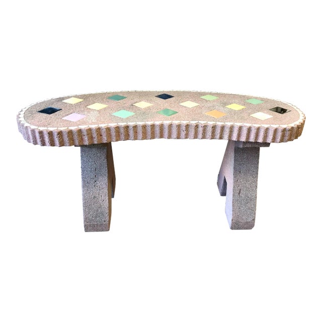 Cement Bench With Vintage Tile Inlay | Chairish