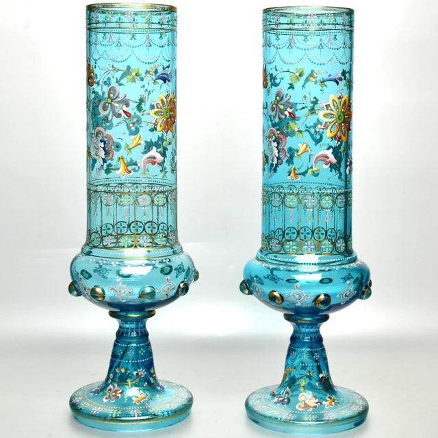 Antique Hand-Enameled Bohemian Glass Mantle Vases- a Pair | Chairish