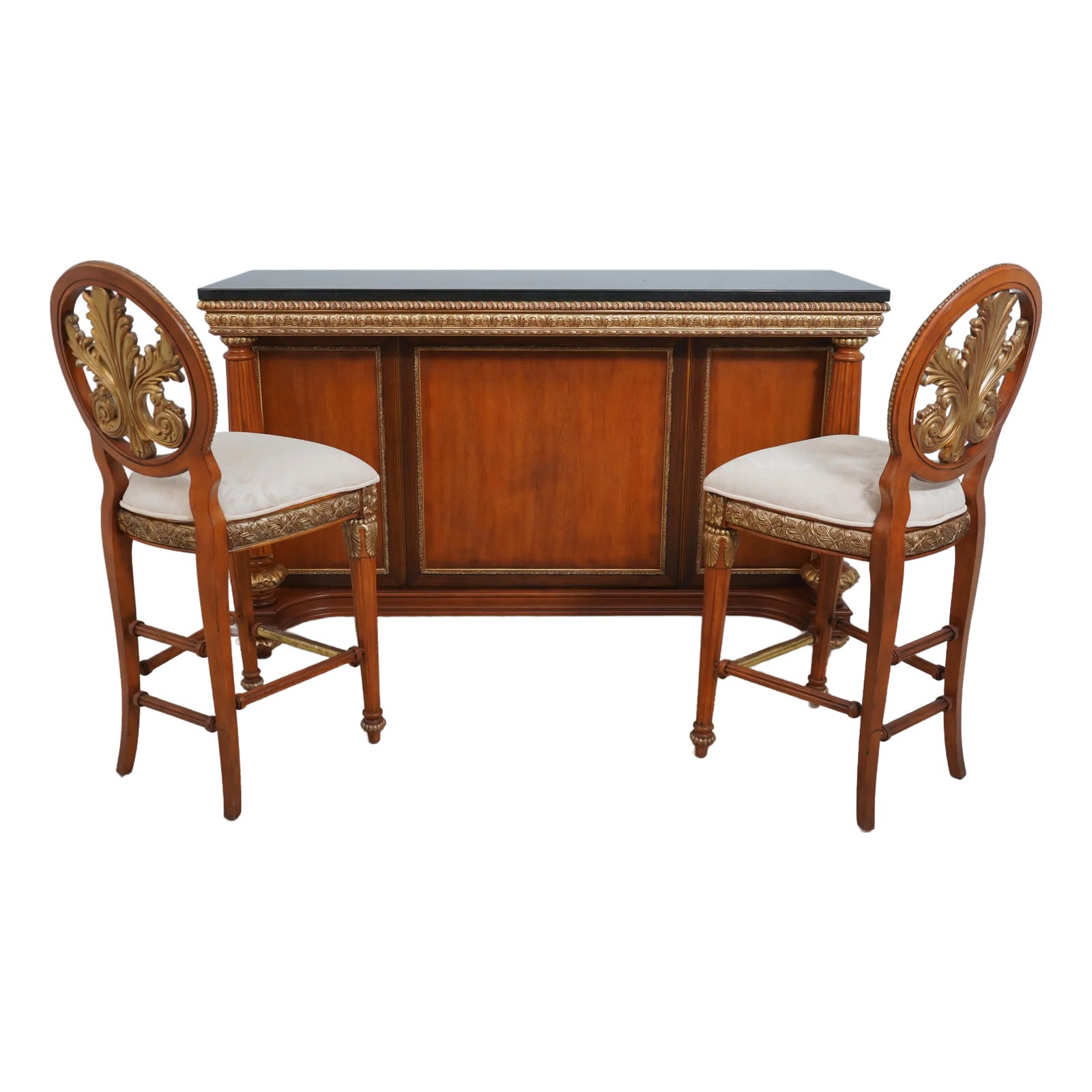 Pulaski Marble Top Bar Cabinet W Chairs | Chairish