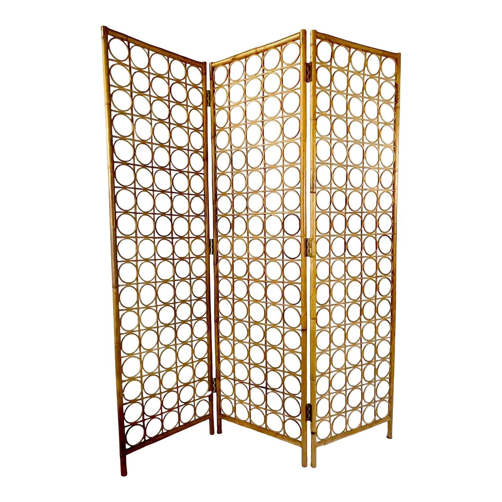 1960s Vintage Italian Boho Chic Hollywood Regency Rattan Circle Screen ...