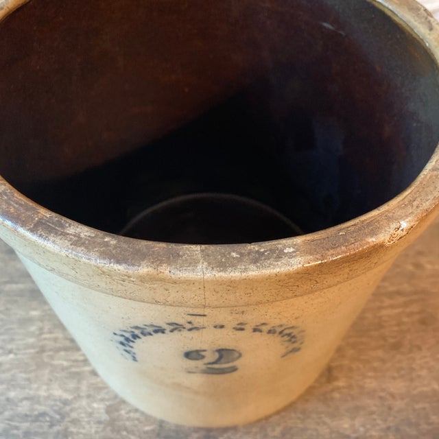 Antique Primitive Monmouth Stoneware Pottery 2 Gallon Crock | Chairish