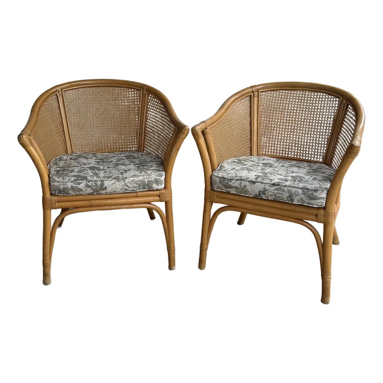 Vintage McGuire Style Rattan Cane Barrel Armchairs - Set of 2 | Chairish