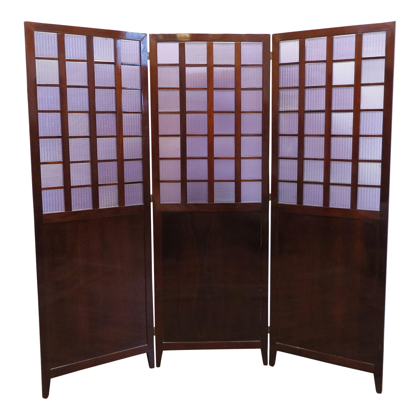1970s Mahogany & Glass Room Divider Folding Screen | Chairish