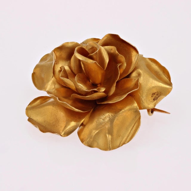 French 1960s 18 Karat Yellow Gold Rosebud Retro Brooch | Chairish