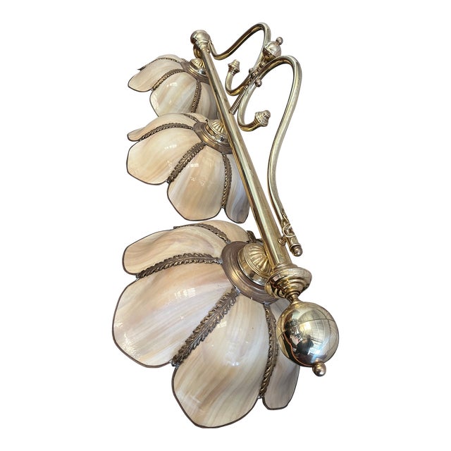 Early 20th Century Victorian Style Tri-Shade Brass & Slag Glass Linear ...