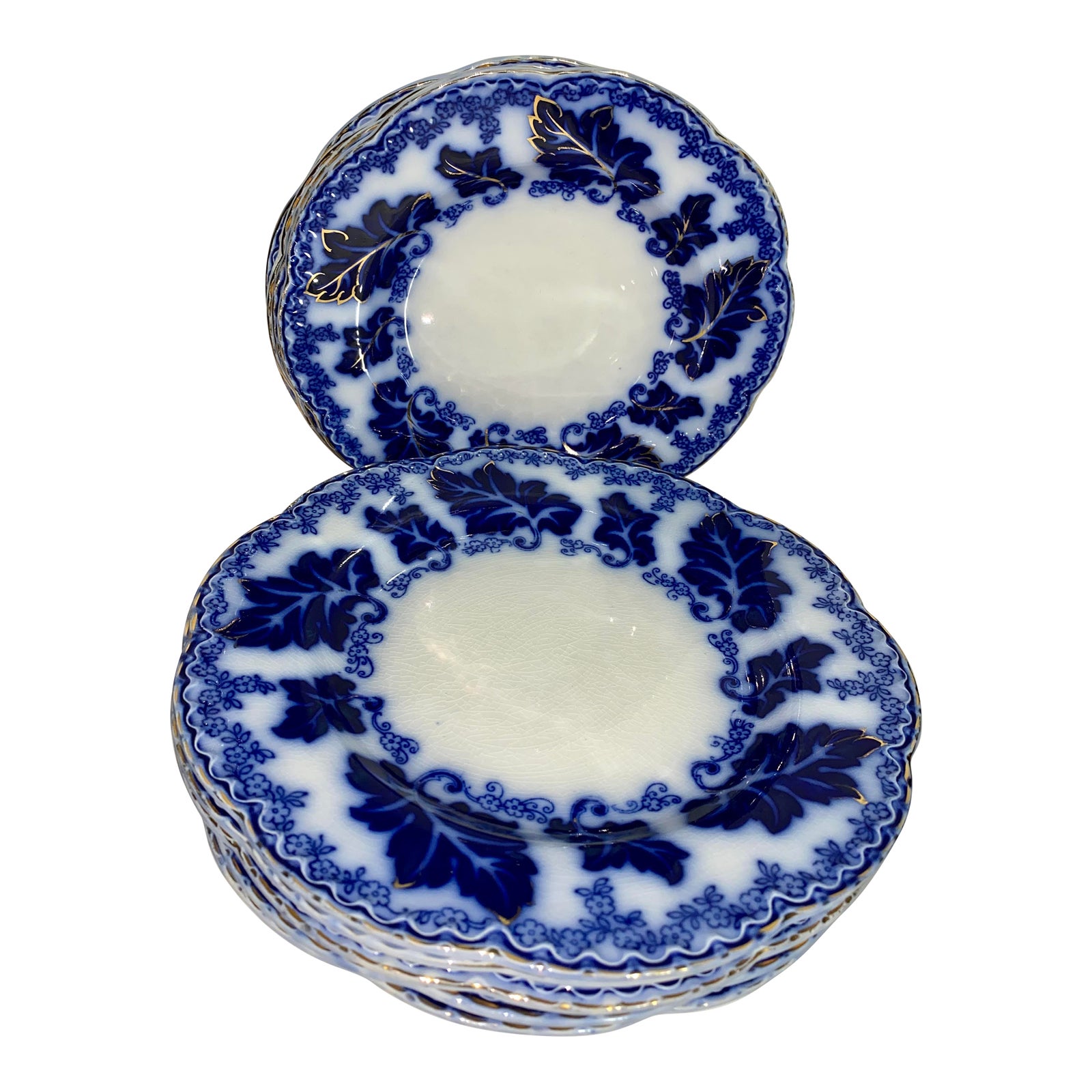 Antique English Flow Blue Plates- Set of 9 | Chairish