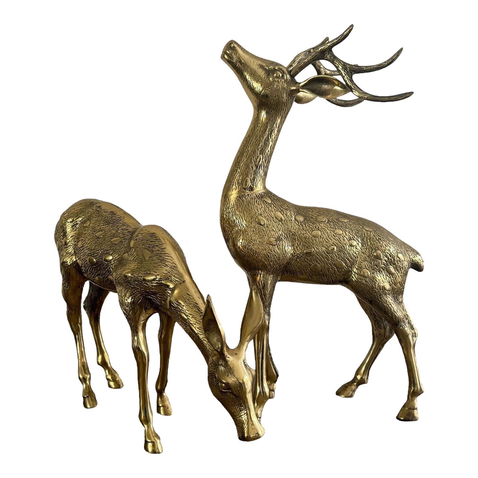Mid Century Monumental Brass Deer Figures - a Pair | Chairish