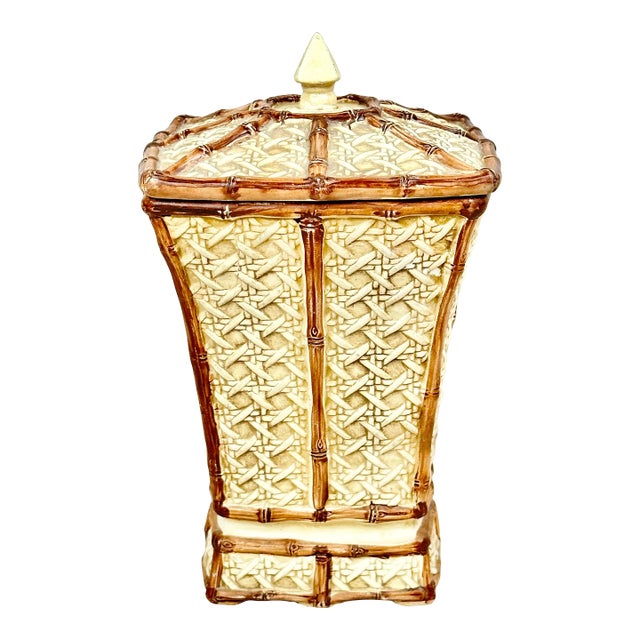Vintage Faux Bamboo Lidded Container | Chairish