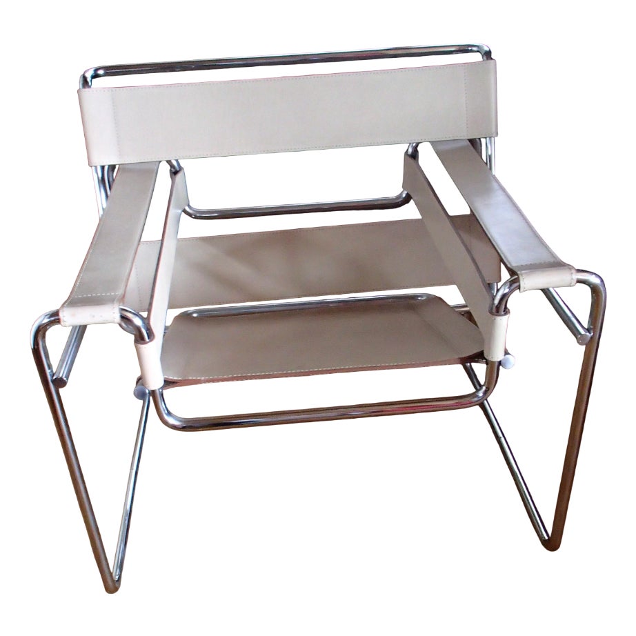 Bauhaus WASILI Armchair in Beige Leather, 1980s | Chairish