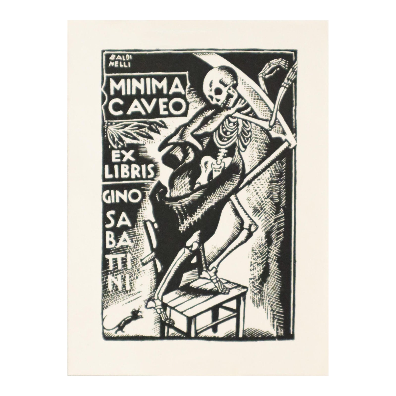 1936 Italian Engraving Bookplate (Ex Libris), Minima Caveo (Matted ...