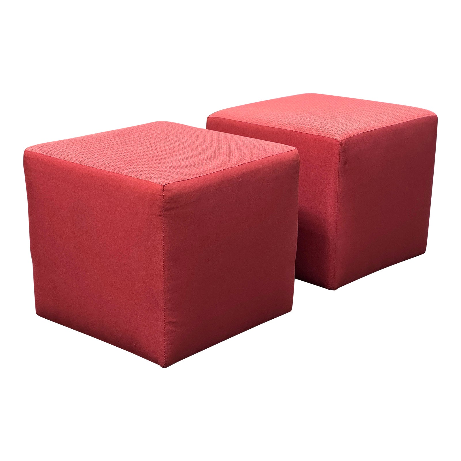 Thomasville Contemporary Red Texturized Ottomans, a Pair | Chairish