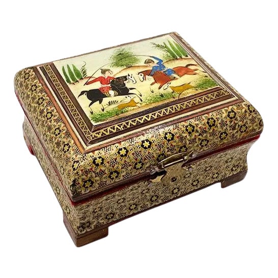 Decorative Mughal Motif Box With Hinged Lid | Chairish