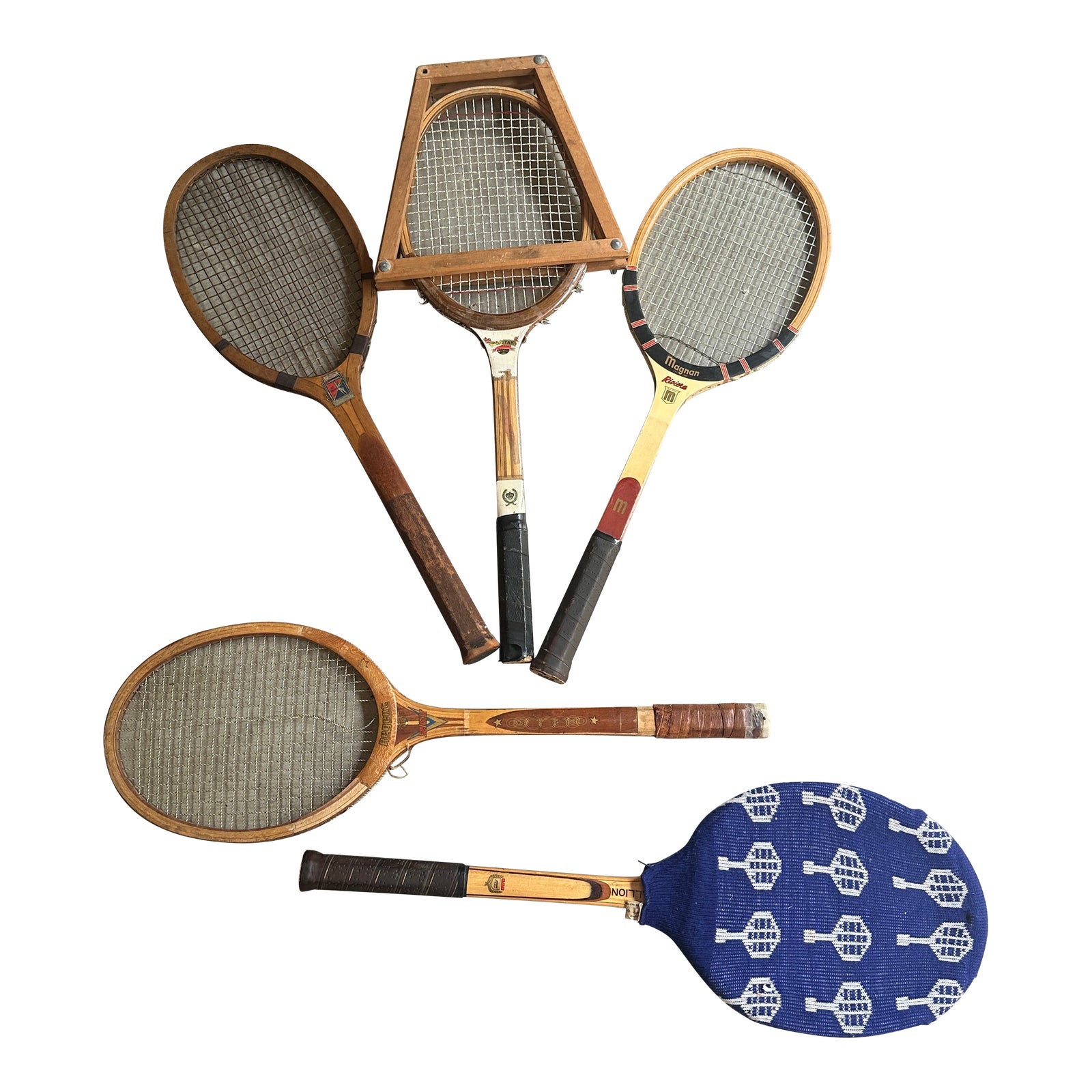 Vintage Collection of Miscellaneous Tennis Rackets With Guard and Hand ...