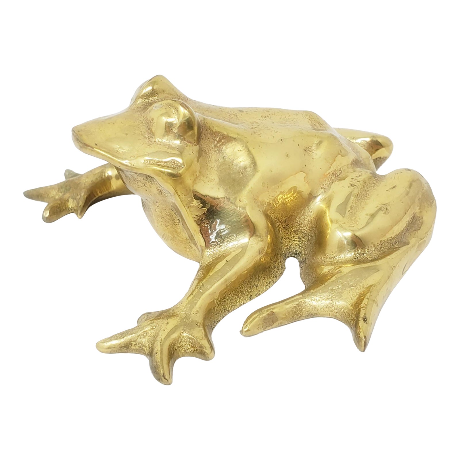 Vintage Shiny Solid Brass Frog Paperweight Hallmarked | Chairish