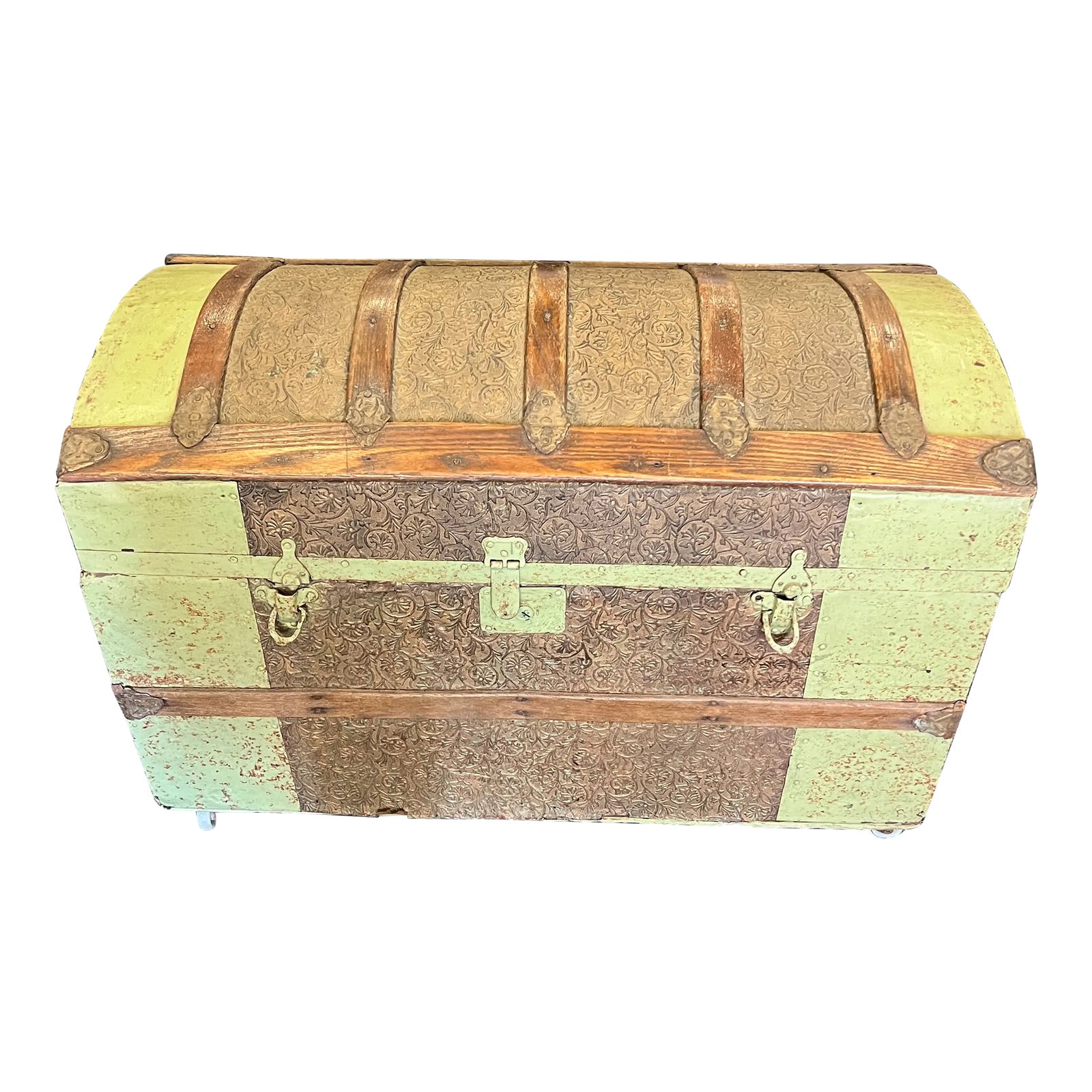 19th Century Antique Rolling Camel Hump Steamer Trunk/ Chest | Chairish