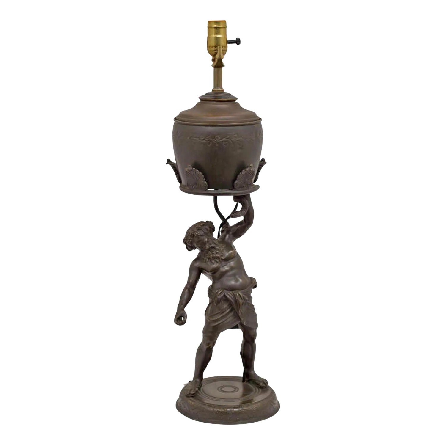 Grand Tour Bronze Figure Oil Lamp | Chairish