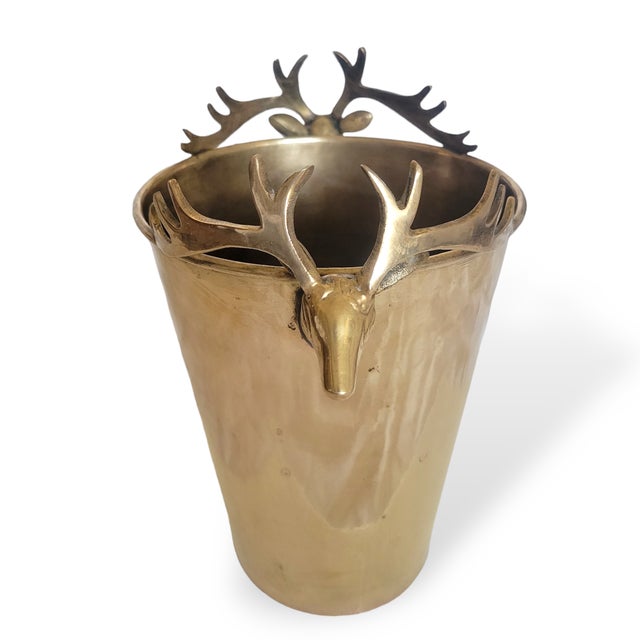 Antique Stag Head Ice Bucket Brass Vase Wine Bucket | Chairish