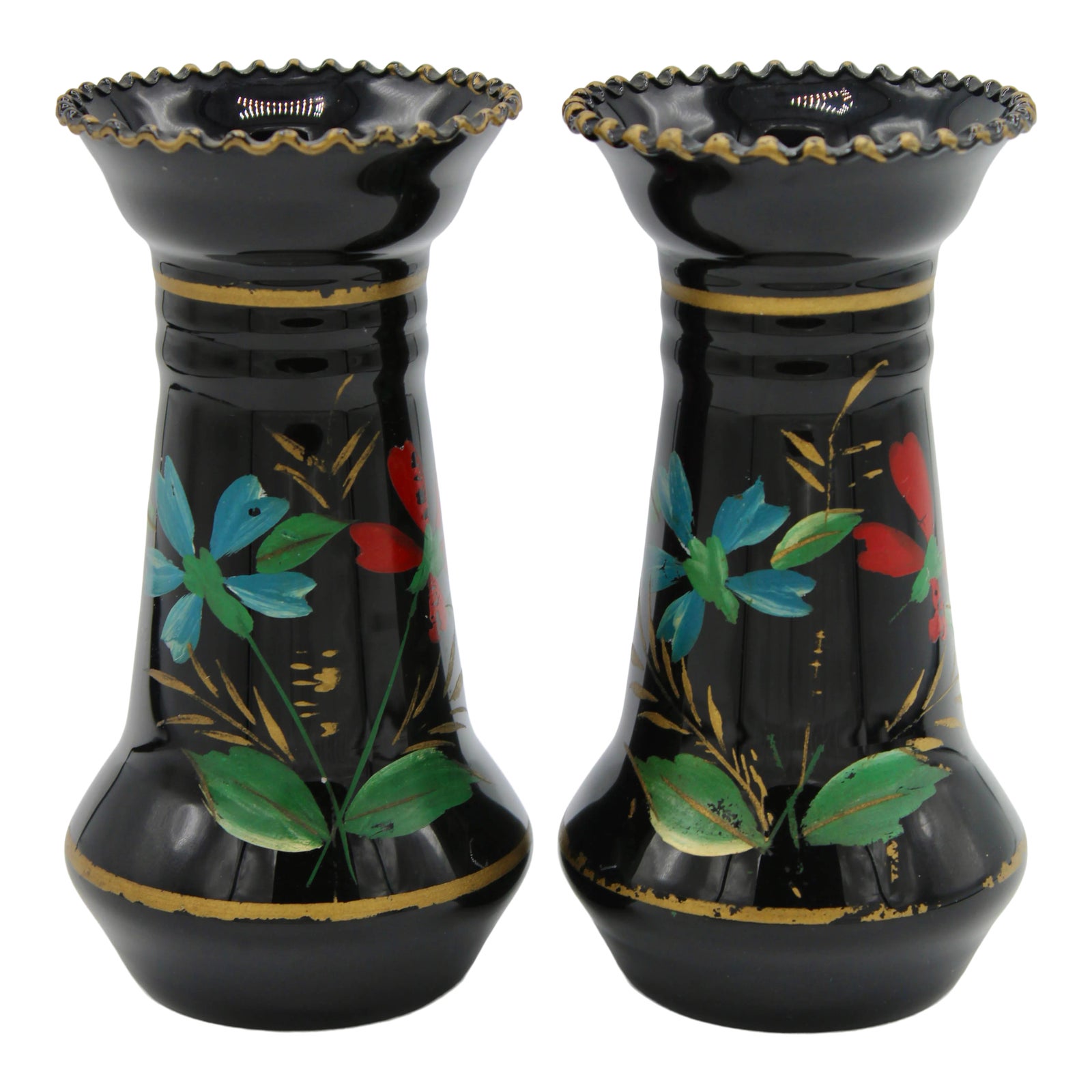 Antique Dutch Black Opaline Vases - a Pair | Chairish