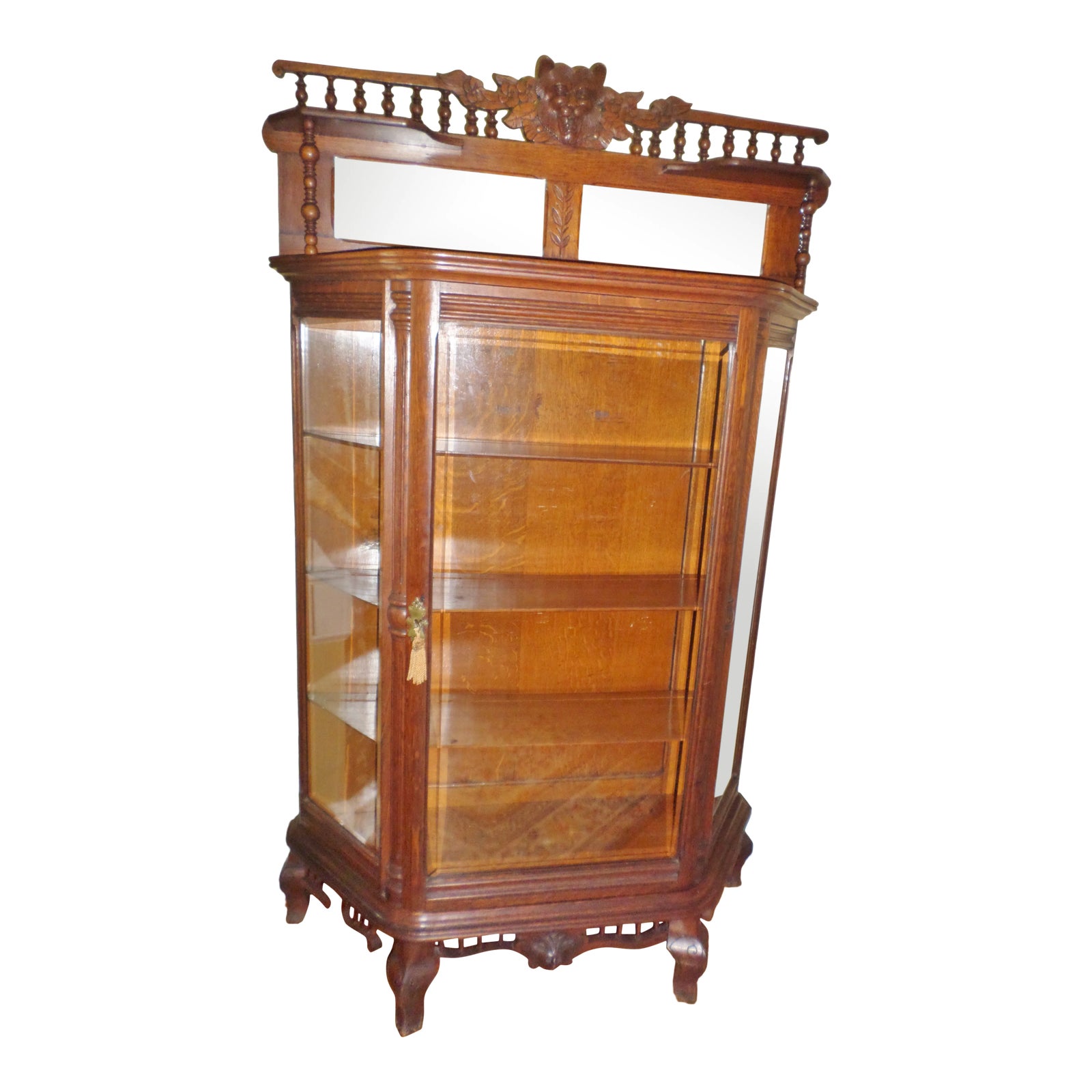 Antique Victorian Lion Head Display Cabinet | Chairish