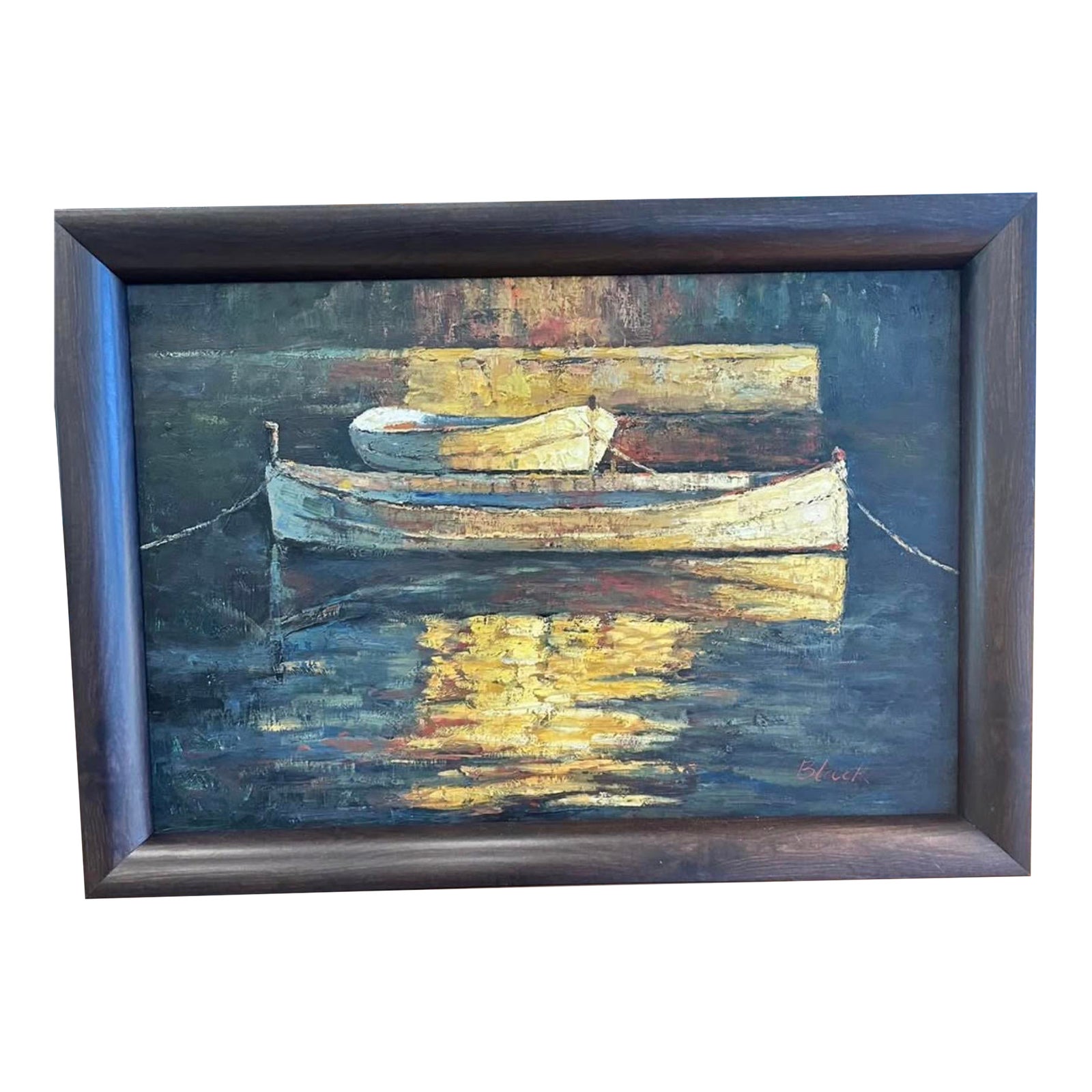 Vintage Impasto Harbor Scene Oil Painting – “Black” – Framed Nautical ...