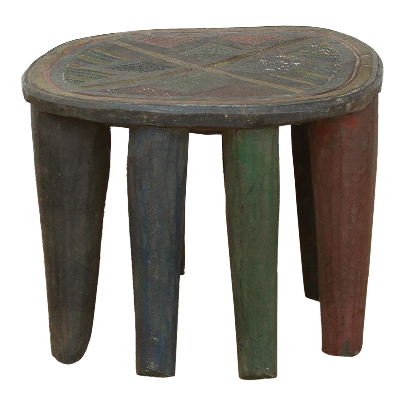 Kuba Pattern African Side Table | Chairish