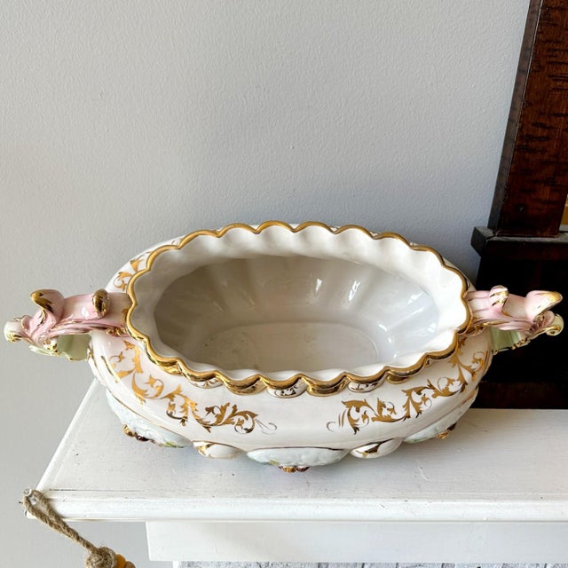 1950s Large Italian Capodimonte Double Handle Centerpiece Bowl | Chairish