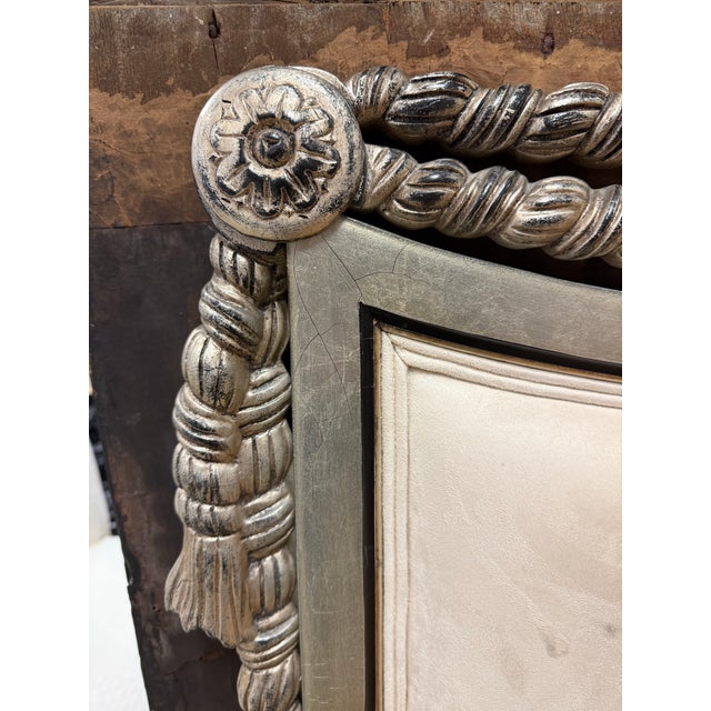 French Carved Silver Wood and Cream Suede Headboard by Karges | Chairish